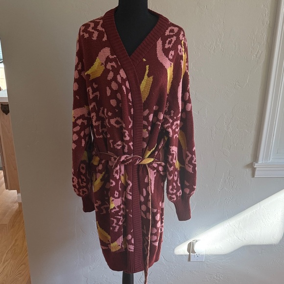 FARM Rio | Sweaters | Farm Rio Oversized Leopard Print Belted Long ...